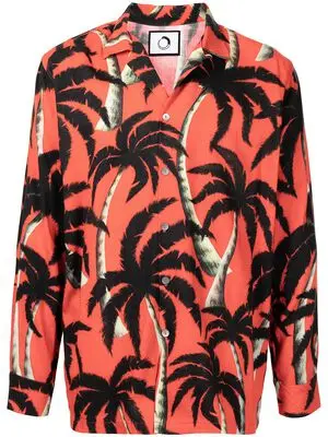 ENDLESS JOY Palm Tree-print Tencel Shirt - Red