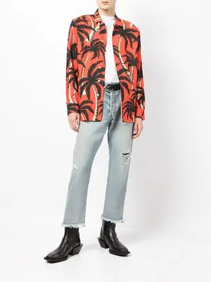 ENDLESS JOY Palm Tree-print Tencel Shirt - Red