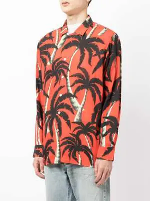 ENDLESS JOY Palm Tree-print Tencel Shirt - Red
