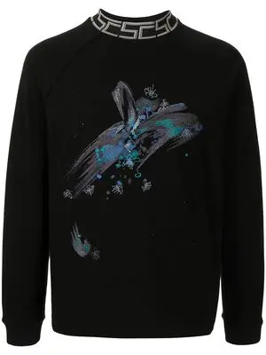 Shiatzy Chen Embroidered Mock Neck Sweatshirt - Black