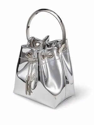 JIMMY CHOO Bon Bon Metallic-effect Bucket Bag