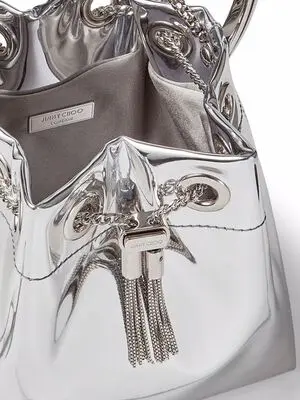 JIMMY CHOO Bon Bon Metallic-effect Bucket Bag