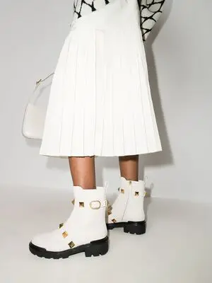 Valentino Garavani Roman Stud Calfskin Combat Boots - White