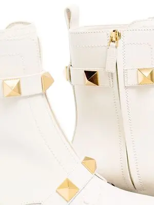 Valentino Garavani Roman Stud Calfskin Combat Boots - White