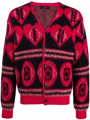 Amiri Logo Heart Intarsia-knit Cardigan - Red