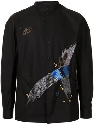Shiatzy Chen Embroidered Mandarin-collar Cotton Shirt - Black