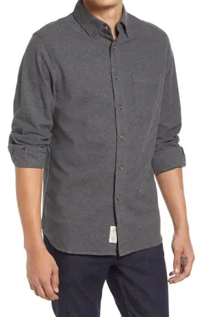 SCHOTT Heather Flannel Long Sleeve Button-up Shirt - Heather Grey