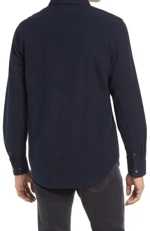 SCHOTT Heather Flannel Long Sleeve Button-up Shirt - Navy