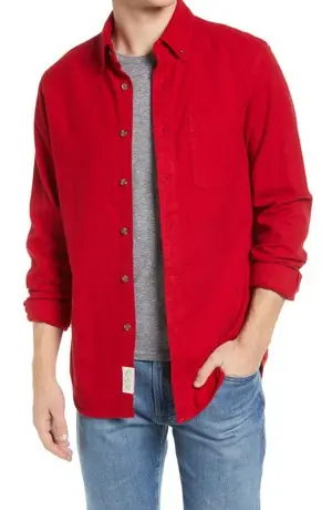 SCHOTT Heather Flannel Long Sleeve Button-up Shirt - Red