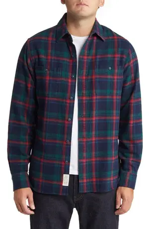 SCHOTT Two-pocket Long Sleeve Flannel Button-up Shirt Navy