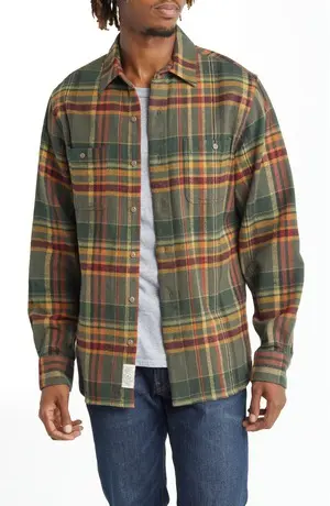 SCHOTT Two-pocket Long Sleeve Flannel Button-up Shirt Olive