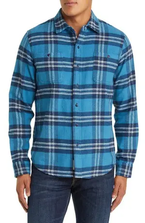 SCHOTT Two-pocket Long Sleeve Flannel Button-up Shirt Sky