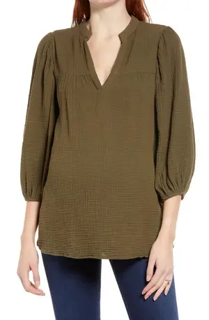 MATERNAL AMERICA Puff Sleeve Maternity Blouse - Aloe