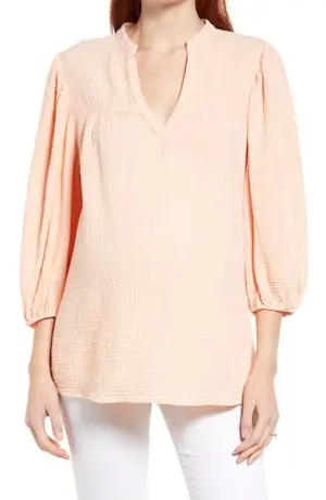 MATERNAL AMERICA Puff Sleeve Maternity Blouse - Peach