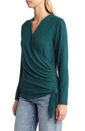 Loveappella Long Sleeve Faux Wrap Top