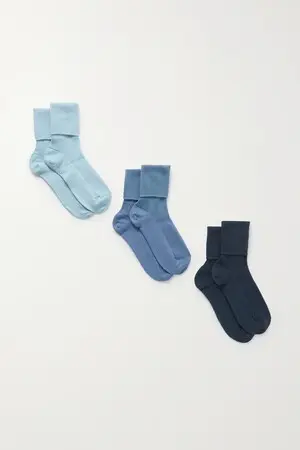 Johnstons Of Elgin Set Of Three Ribbed Cashmere-Blend Socks Blue