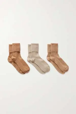 Johnstons Of Elgin Set Of Three Ribbed Cashmere-Blend Socks Neutral