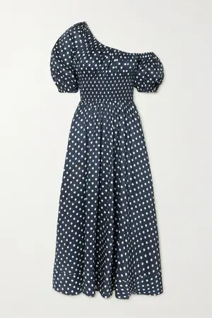 La Ligne One-Shoulder Polka-Dot Linen And Silk-Blend Midi Dress In Blue -  40% Off | Editorialist