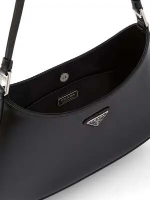 Prada Cleo Brushed Leather Shoulder Bag - Black