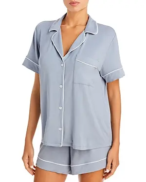 Eberjey Gisele Relaxed Short Sleeve Top & Shorts Blue Fog/ivory