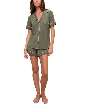 Eberjey Gisele Relaxed Short Sleeve Top & Shorts Moss/ivory