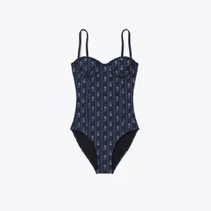 Tory Burch Balconette One-Piece Swimsuit Blue Paisley