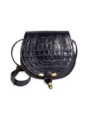 Chloé Chloé Marcie Croc-Embossed Leather Saddle Bag - Full Blue