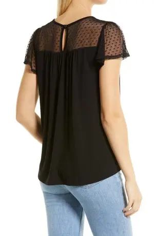 Loveappella Mesh Dot Knit Top