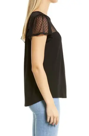 Loveappella Mesh Dot Knit Top