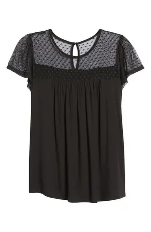 Loveappella Mesh Dot Knit Top