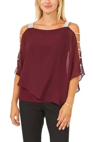 Chaus Sparkle Strap Layered Chiffon Blouse - Mulberry
