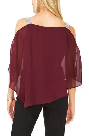 Chaus Sparkle Strap Layered Chiffon Blouse - Mulberry