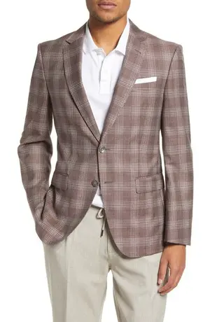 BOSS Hugo  Hutson Slim Fit Plaid Wool Sport Coat Burgundy