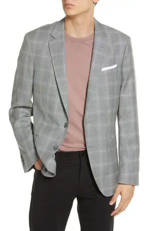 BOSS Hugo  Hutson Slim Fit Plaid Wool Sport Coat Grey