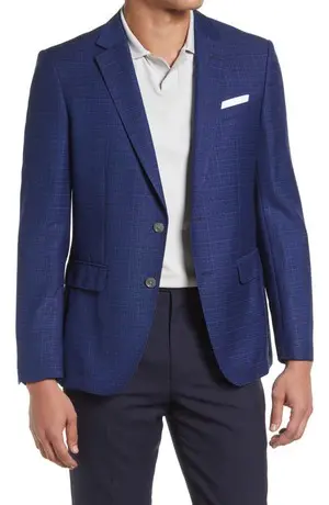 BOSS Hugo  Hutson Slim Fit Plaid Wool Sport Coat Navy