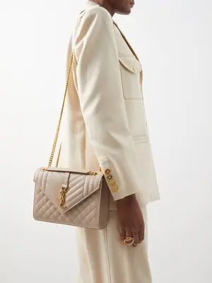 Saint Laurent Saint Laurent - Envelope Matelassé-leather Shoulder Bag - Womens - Beige - ONE SIZE - Beige