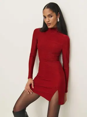 Reformation Hermia Knit Mini Dress In Red Sparkle - 70% Off | Editorialist