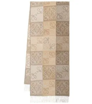 Loewe Anagram Wool And Cashmere Scarf - Beige