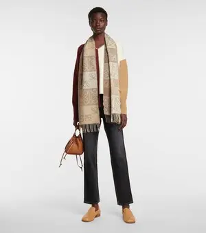 Loewe Anagram Wool And Cashmere Scarf - Beige