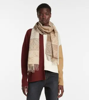 Loewe Anagram Wool And Cashmere Scarf - Beige