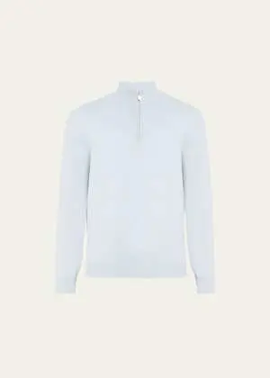 Brunello Cucinelli Cashmere Quarter-Zip Sweater Light Blue