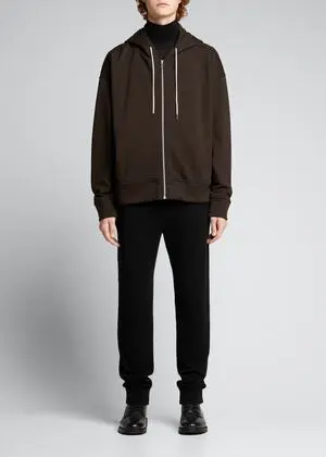 JIL SANDER Men's Full-Zip Hoodie - Dark Brown