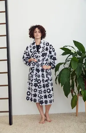 DUSEN DUSEN Flower Cotton Bathrobe - Black And White