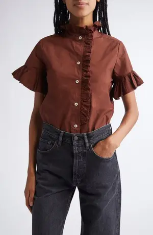Mille Vanessa Ruffle Detail Cotton Blouse