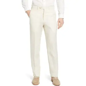 Berle Flat Front Linen Trousers - Cream