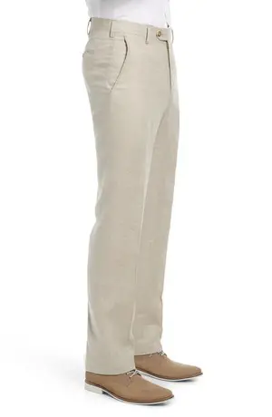 Berle Flat Front Linen Trousers - Natural