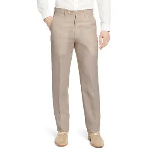 Berle Flat Front Linen Trousers - Natural
