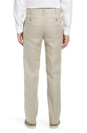 Berle Flat Front Linen Trousers - Natural