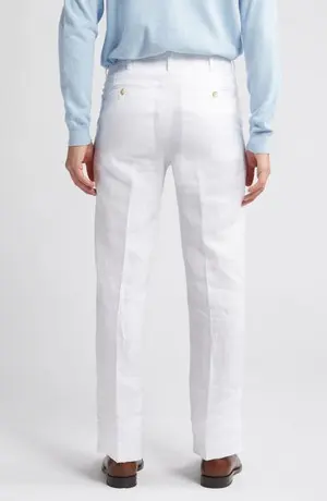 Berle Flat Front Linen Trousers - White