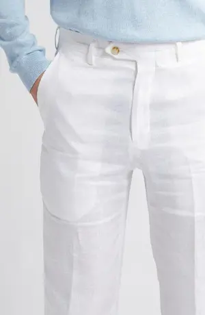 Berle Flat Front Linen Trousers - White